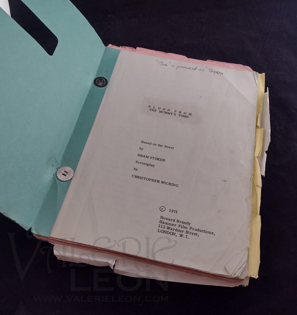 Blood From the Mummy’s Tomb – Valerie’s Original Script | valerieleon.com